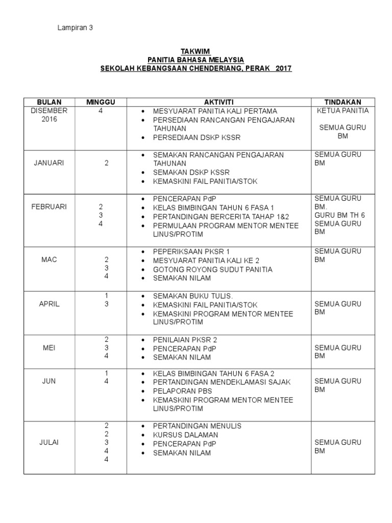 Takwim Panitia BM 2017 | PDF