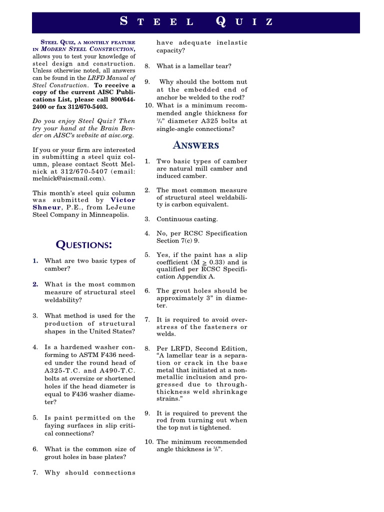 Steel Quiz: Testing Your Knowledge of Steel Design and Construction ...