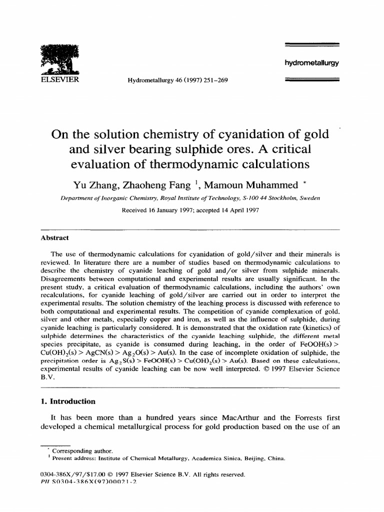 On The Solution Chemistry of Cyanidation of Gold and Silver Bearing ...