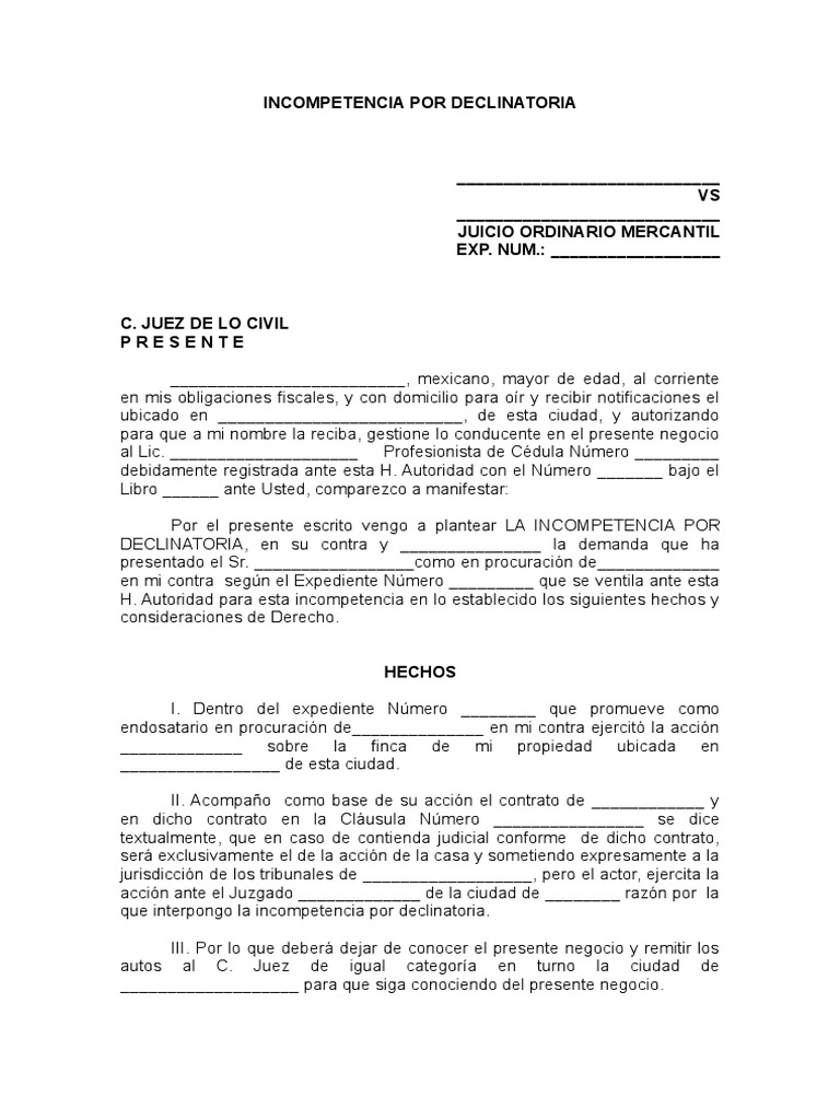 Incompetencia Por Declinatoria | PDF | Demanda judicial | Virtud