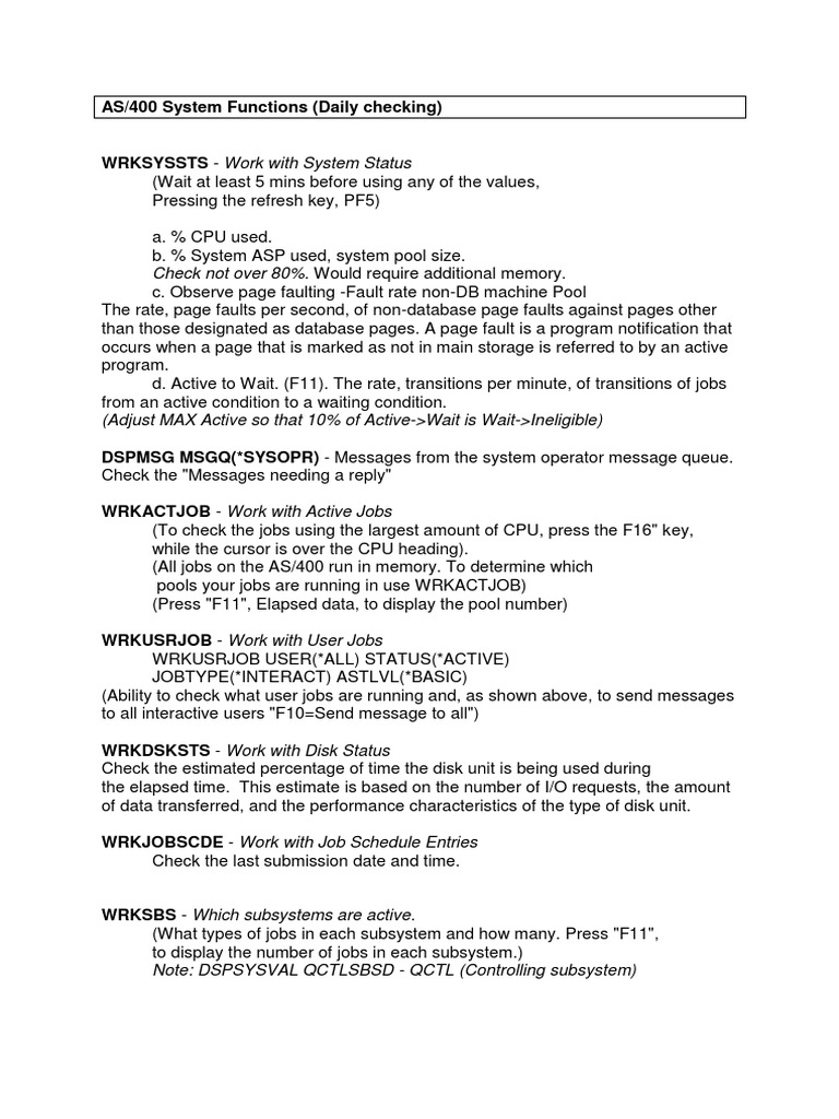 AS/400 Daily System Check Guide | PDF | Computers