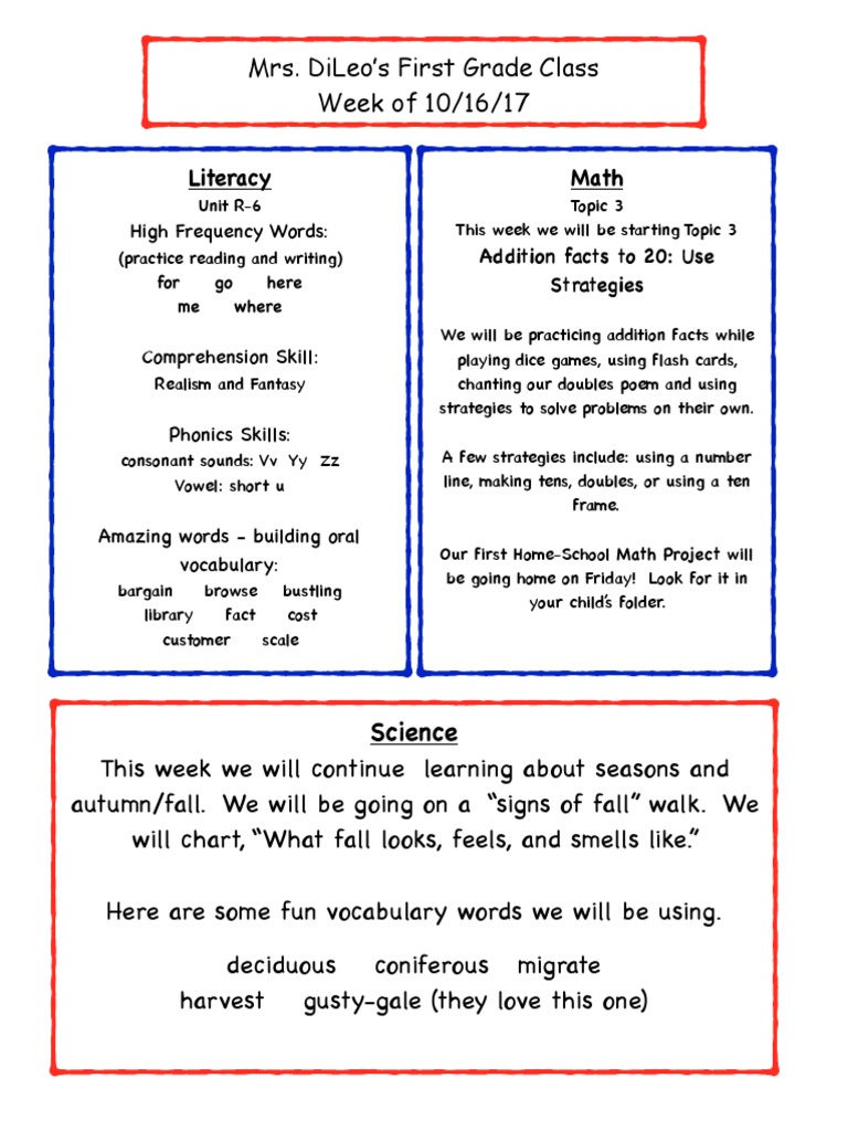 First Grade Literacy and Math Overview | PDF | Language Arts & Discipline