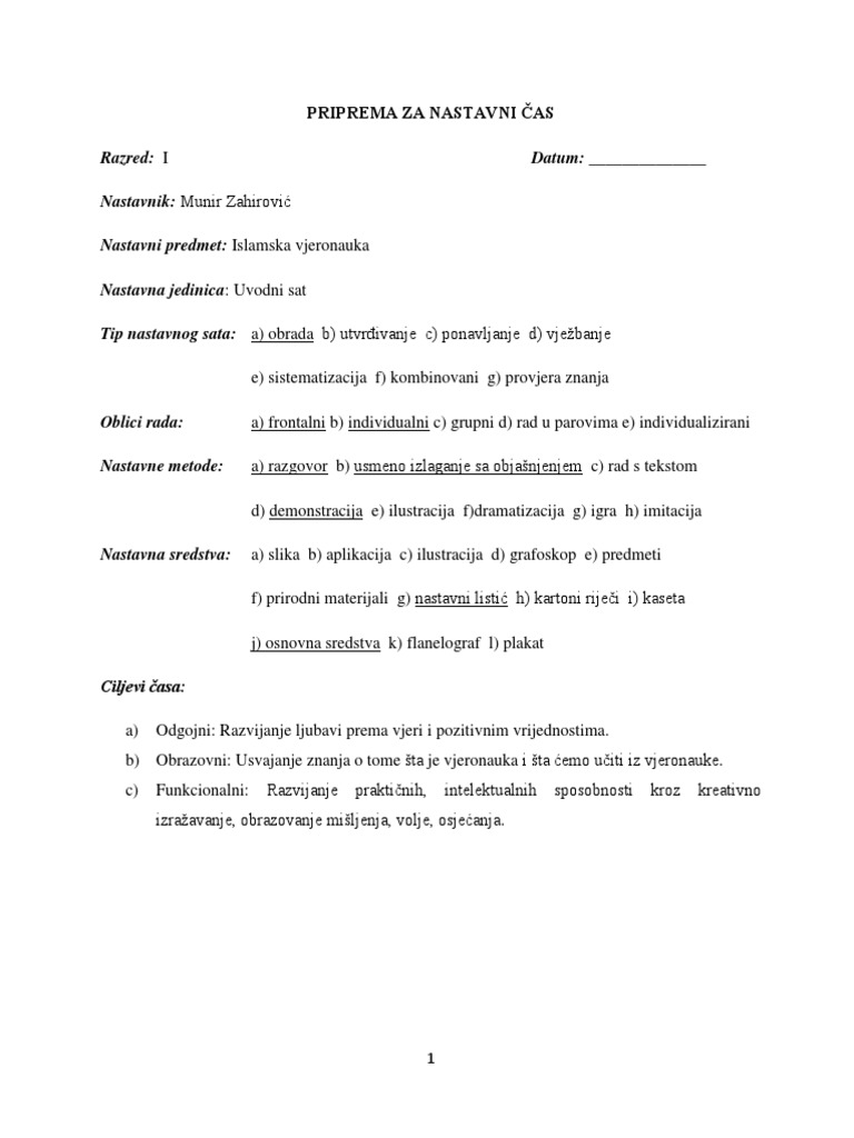 Priprema Za Čas: Uvodni Sat | PDF