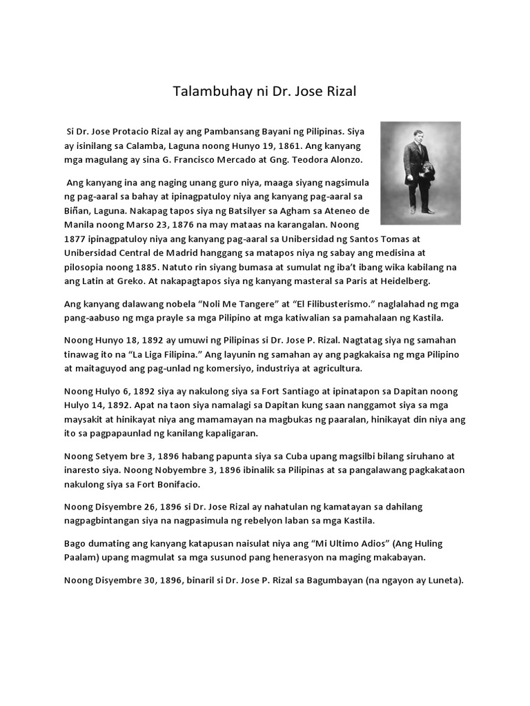 Talambuhay Ni DR | PDF