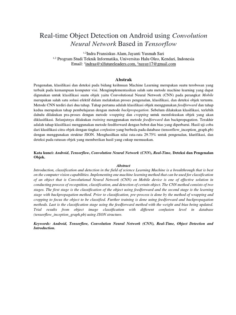 Real Time Object Detection On Android Using Convolution Neural Network Based In Tensorflow Pdf
