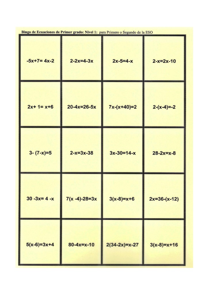 Bingo Ecuaciones PDF | PDF