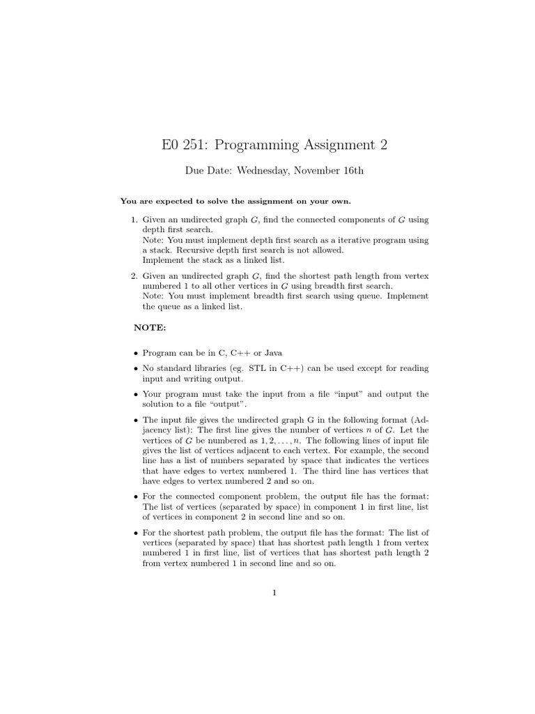 E0 251: Programming Assignment 2: Due Date: Wednesday, November 16th | PDF