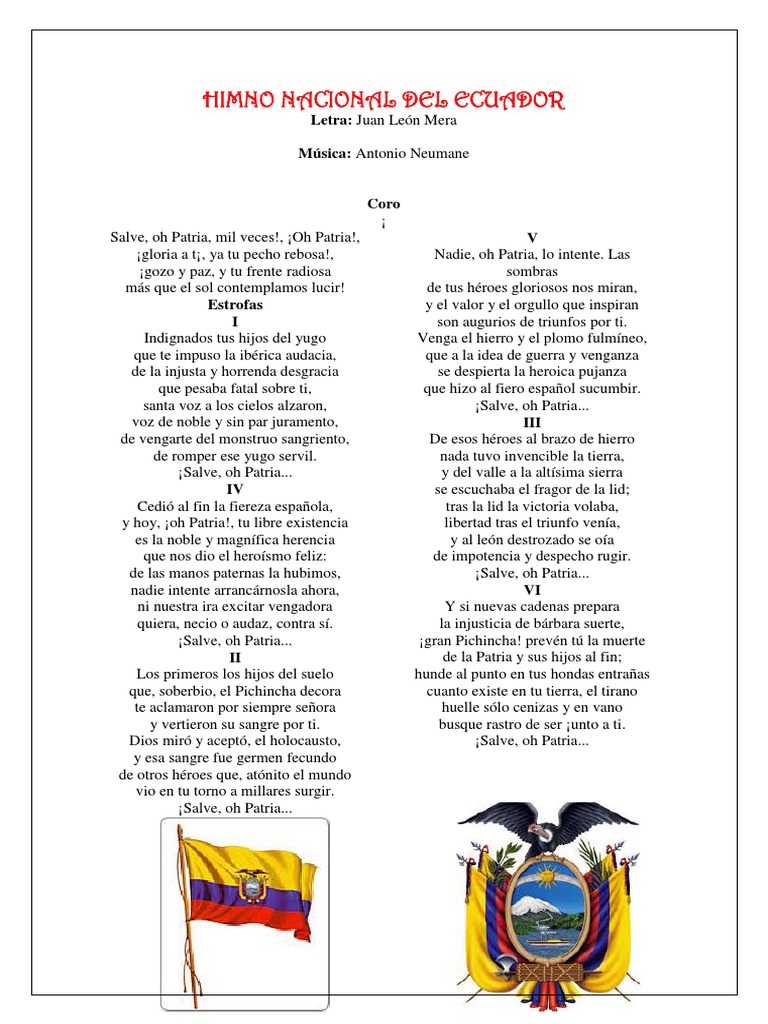 Letra Completa del Himno Nacional del Ecuador | PDF | Himnos ...