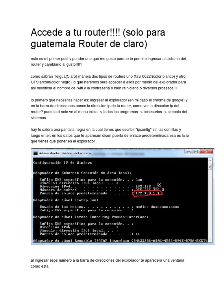 Accede A Tu Router Claro Guatemala | PDF | Enrutador (Computación ...