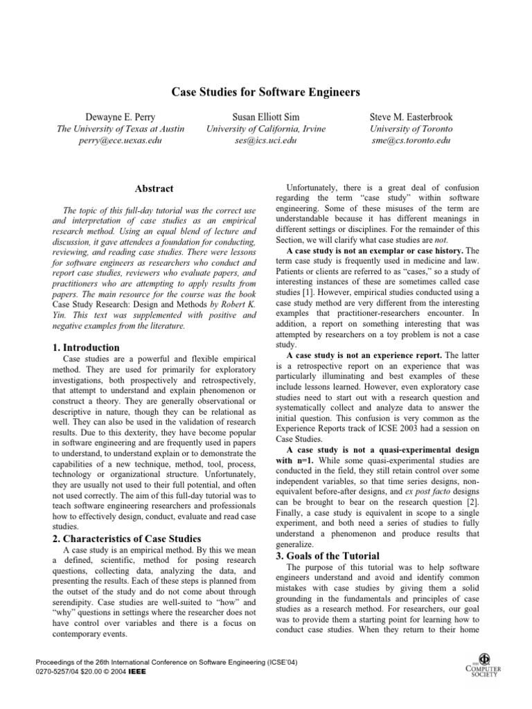 Case Studies For Software Engineers: Dewayne E. Perry Susan Elliott Sim ...