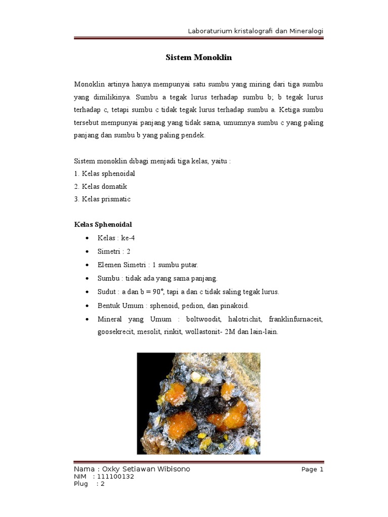 MONOKLIN CRYSTAL SYSTEMS AND THEIR PROPERTIES | PDF