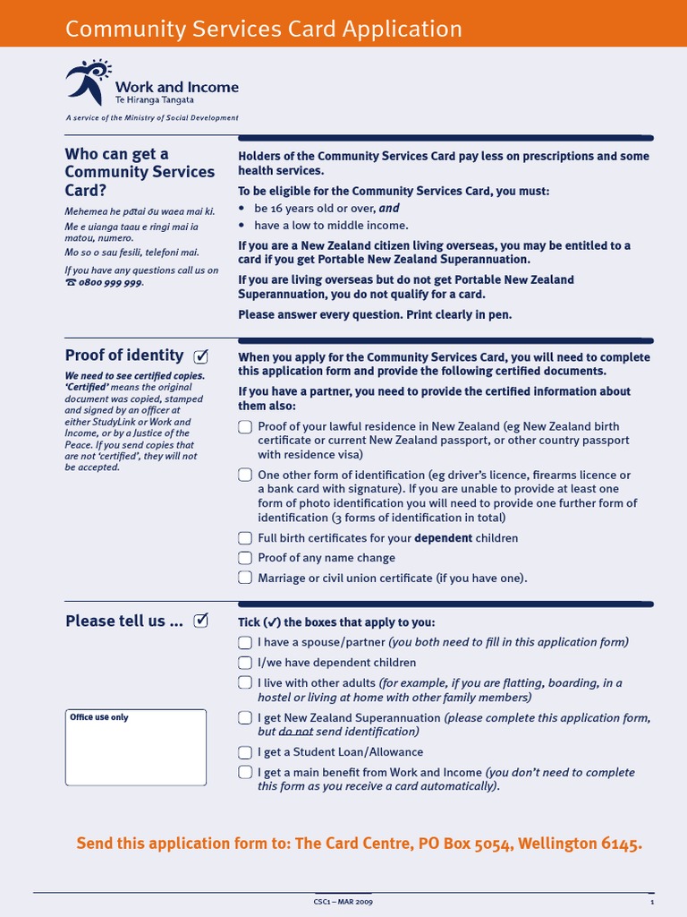 Who Can Get A Community Services Card?: Send This Application Form To ...