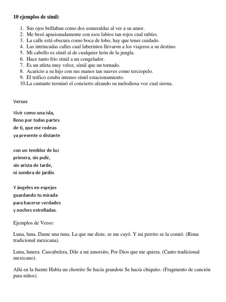 10 Ejemplos de Símil en Poesía | PDF