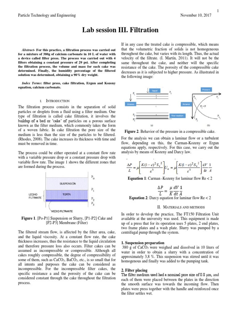 Lab Session III. Filtration: Abstract-For This Practice, A Filtration ...