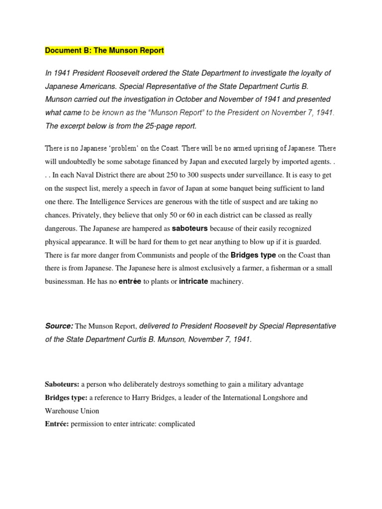 Munson Report on Japanese American Loyalty | PDF | Sabotage | Franklin ...