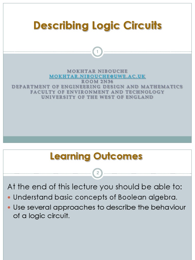 Lecture 2 - Describing Logic Circuits | PDF | Hardware Description Language | Vhdl
