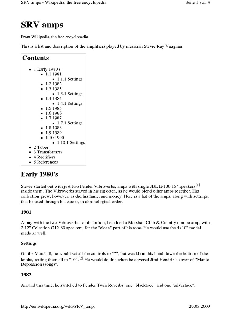 Stevie Ray Vaughan Amp Settings | PDF | Music Industry | Analog Circuits