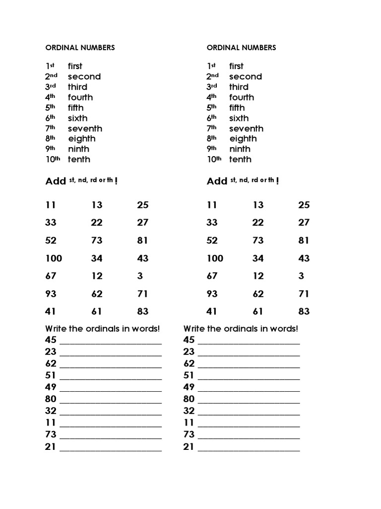Ordinal Numbers Chart with st nd rd th Forms | PDF