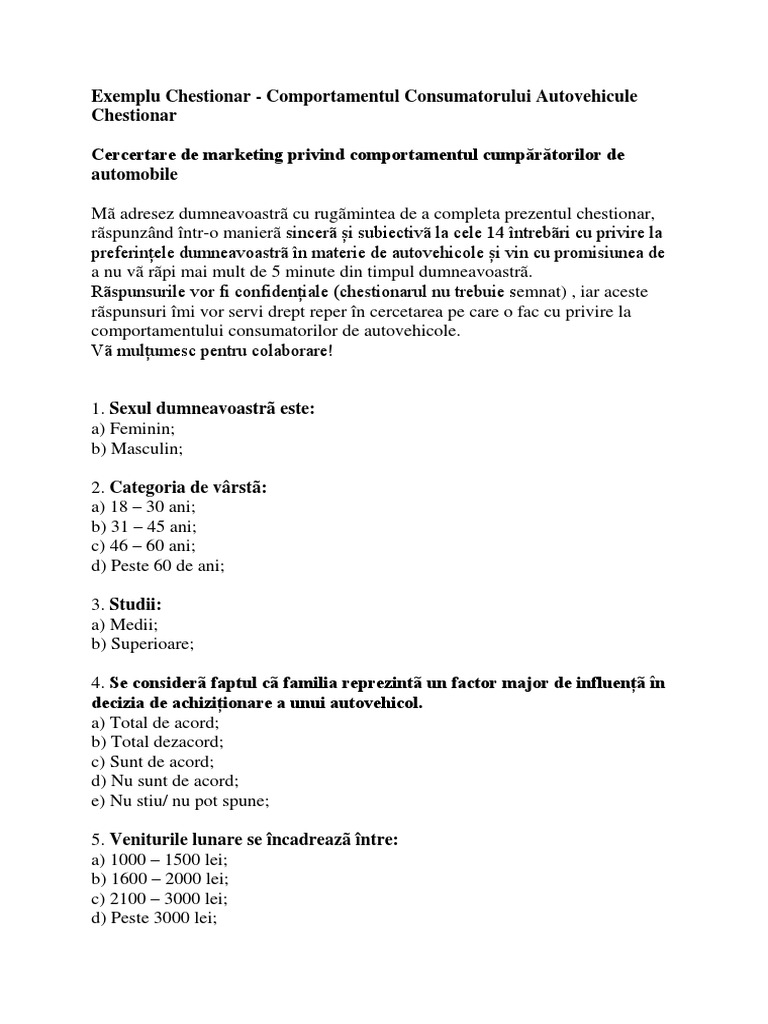 Exemplu Chestionar | PDF