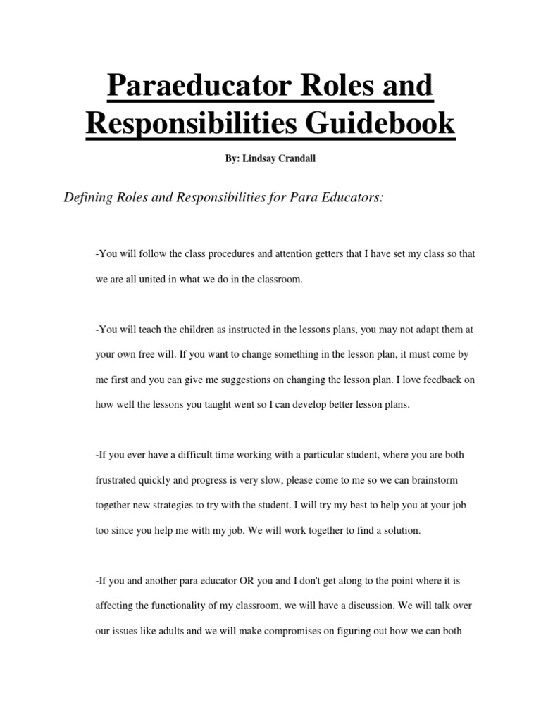 Paraeducator Roles and Responsibilities Guidebook | PDF | Special ...