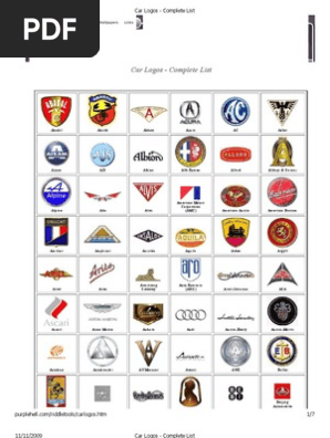 Car Logos Complete List PDF Motor Vehicle Manufacturers Motor Vehicle