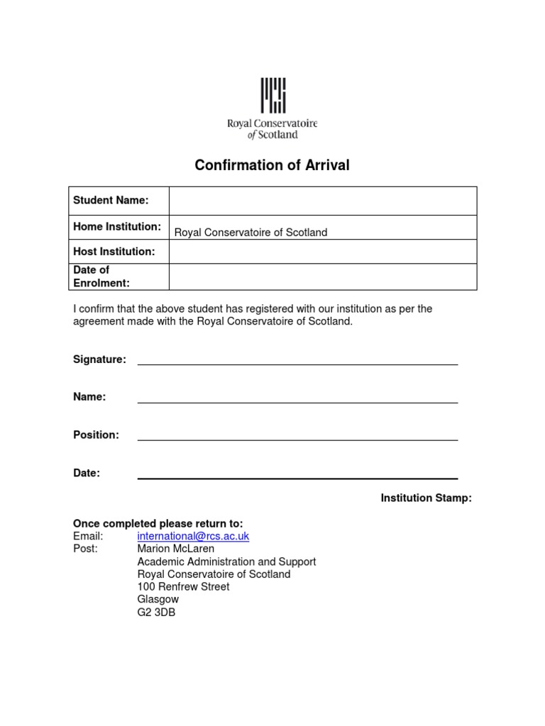 Confirmation of Arrival - Outgoing Student | PDF