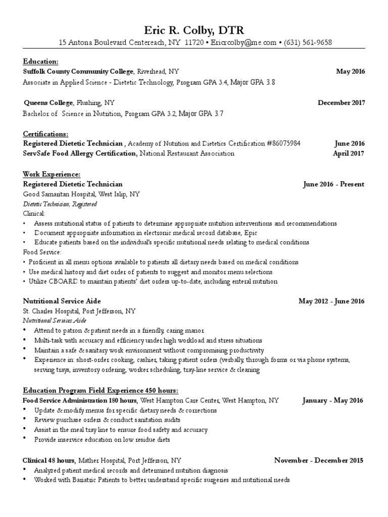 DTR Resume 2 0 | PDF | Dietitian | Health Sciences