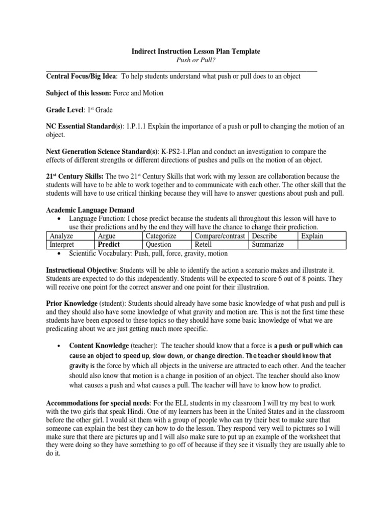 Indirect Instruction Lesson Plan Template | PDF | Teachers | Force