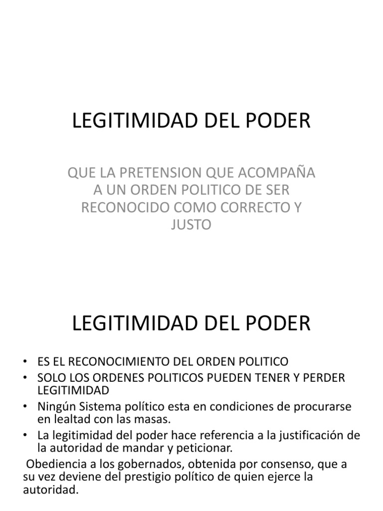 Legitimidad Del Poder | PDF | Legitimidad (política) | Formas de gobierno