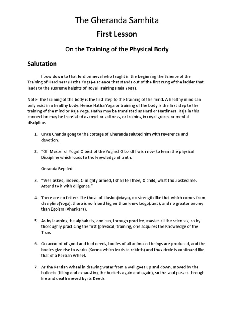 The Gheranda Samhita | PDF | Hatha Yoga | Kundalini