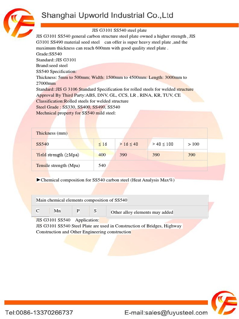 JIS G3101 SS540 Steel Plate | PDF | Technology & Engineering