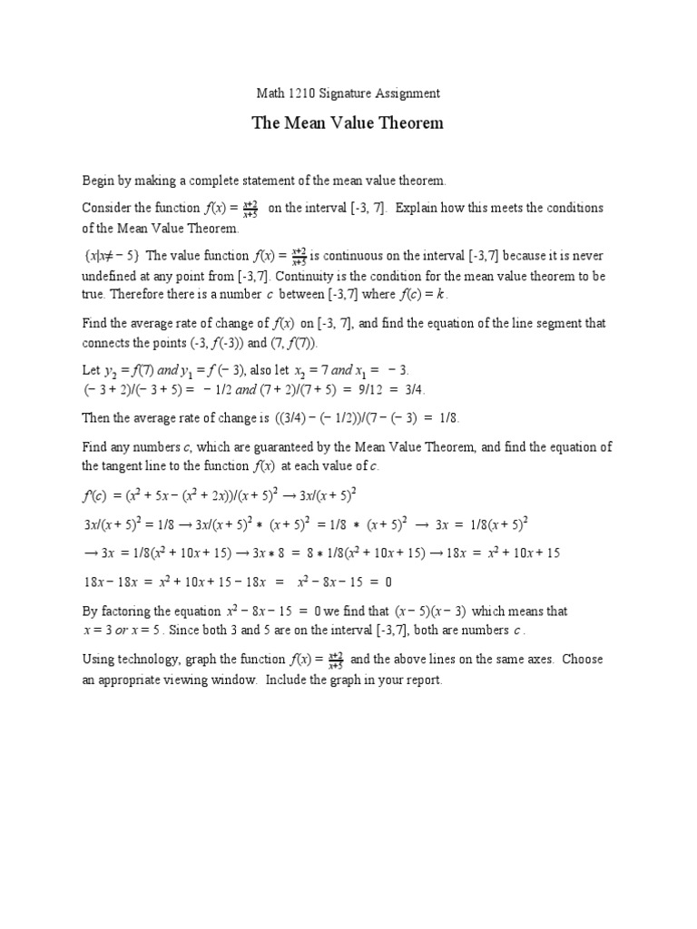 Mean Value Theorem | PDF | Teaching Mathematics