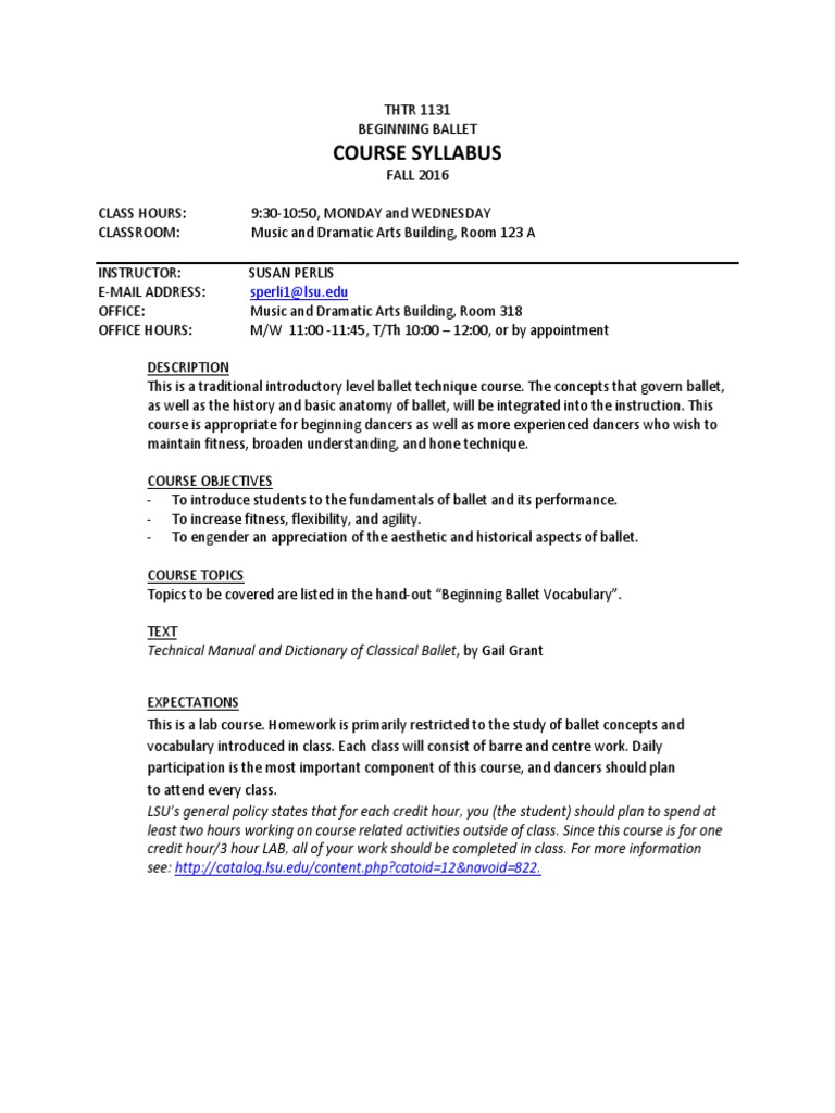 Ballet Syllabus | Ballet | Test (Assessment)