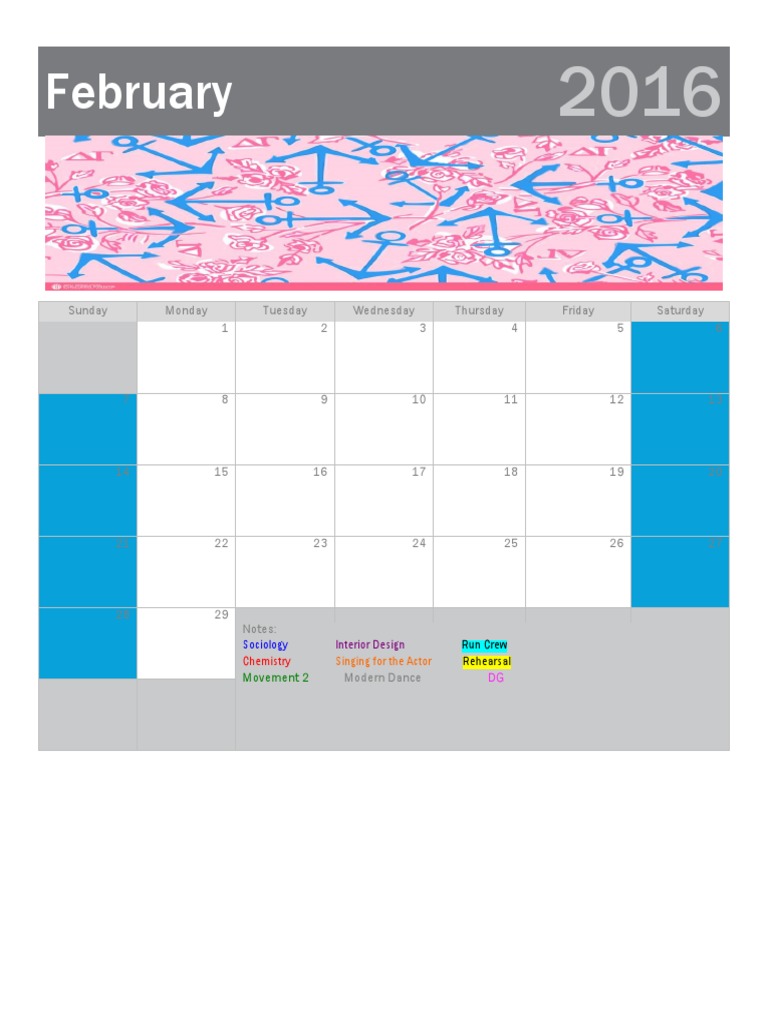 February: Sunday Monday Tuesday Wednesday Thursday Friday Saturday 1 2 ...