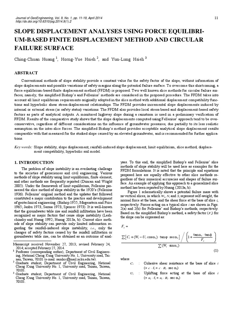 Slope Displacement Analyses Using Force Equilibri-Um-Based Finite ...