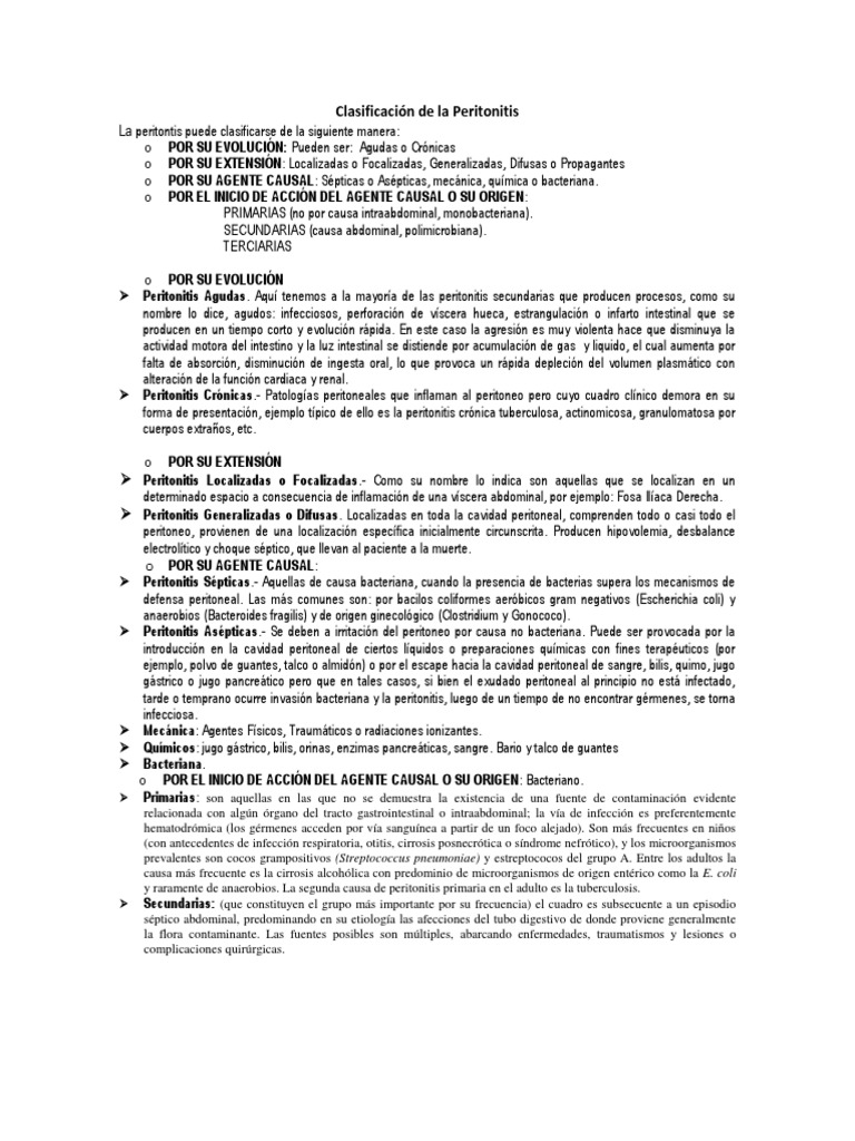 Clasificación de la Peritonitis | PDF | Abdomen | Las bacterias