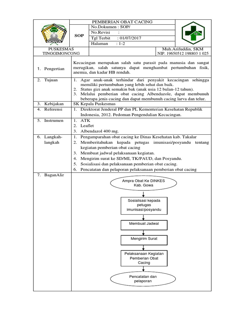 SOP Pemberian Obat Cacing | PDF