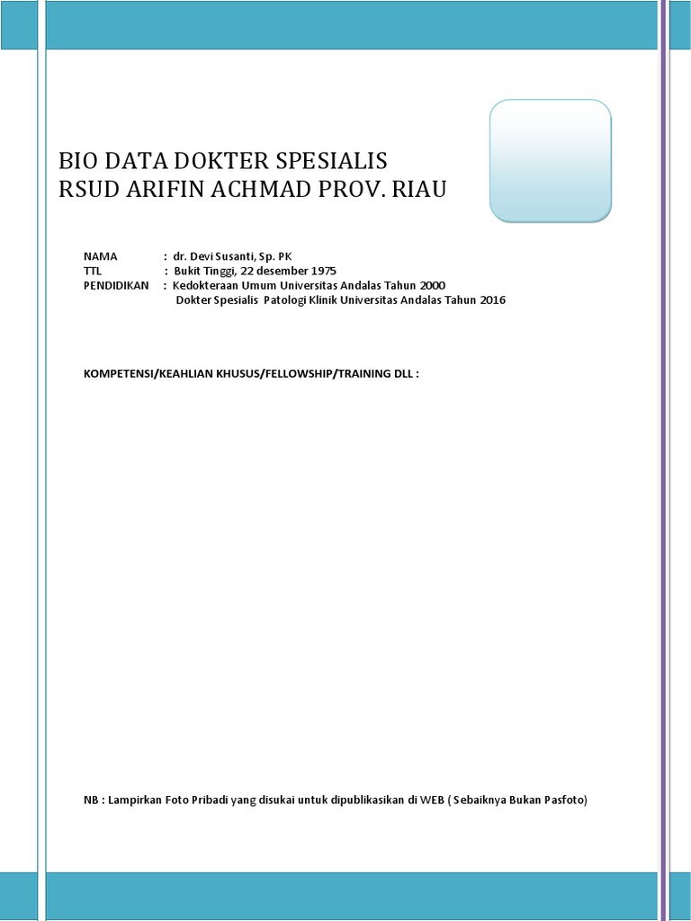 Bio Data Dokter Spesialis PK - Pa Radiologi Rsud Arifin Achmad | PDF