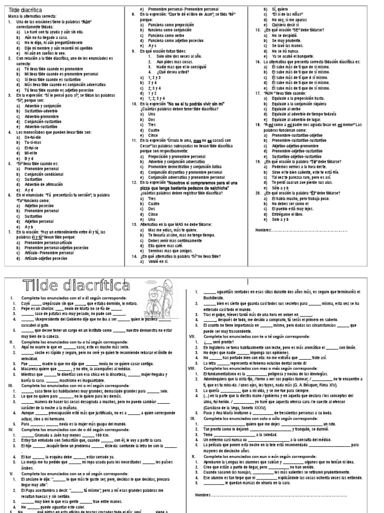 Tilde Diacrítica Examen | Palabra | Adverbio