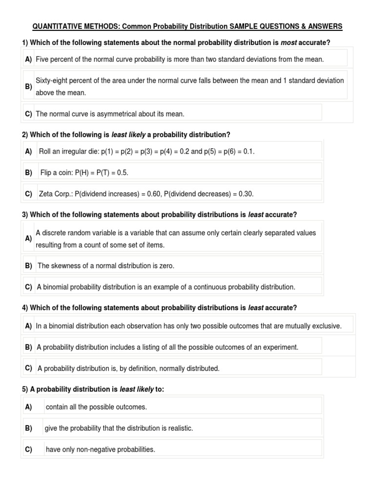 QUANTITATIVE METHODS - Common Probability Distribution Test Questions ...