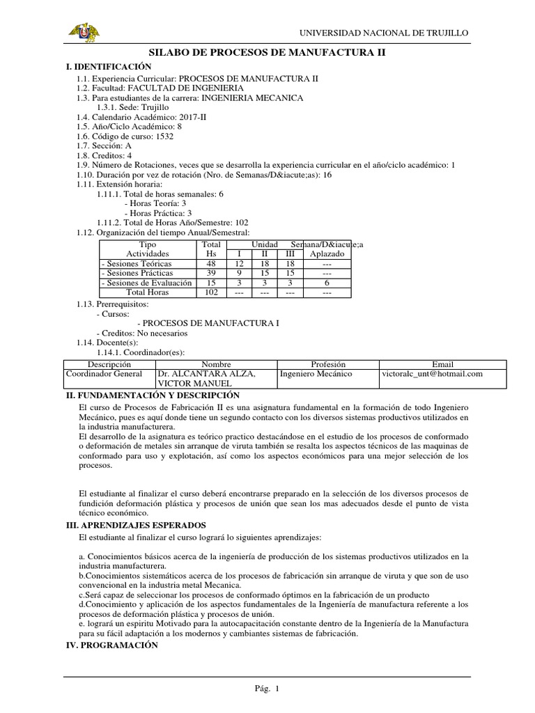 1.sílabo de Procesos de Manufactura II | PDF | Soldadura | Construcción