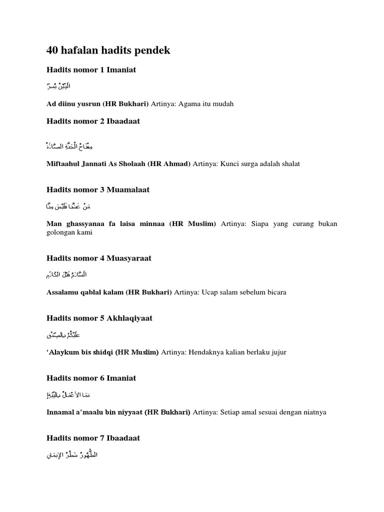 40 Hafalan Hadits Pendek | PDF