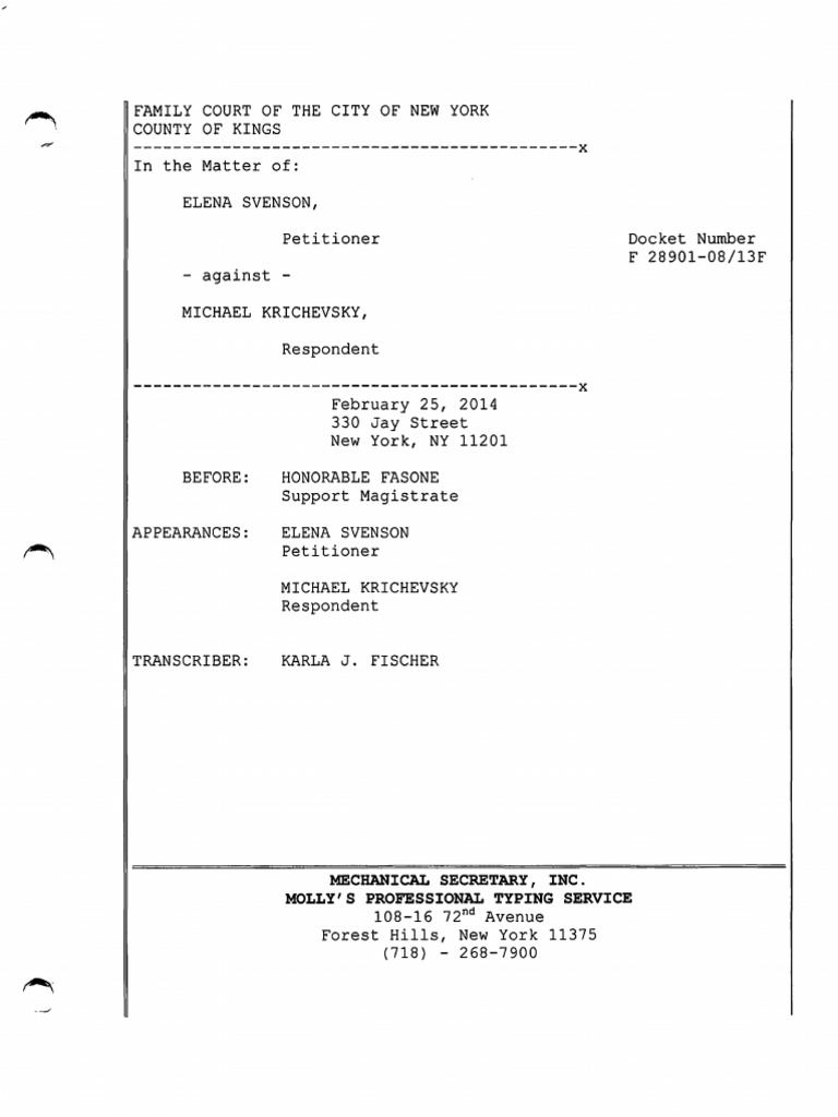 Family Court Transcript John M Fasone 02, 25, 14 | Bankruptcy | Testimony