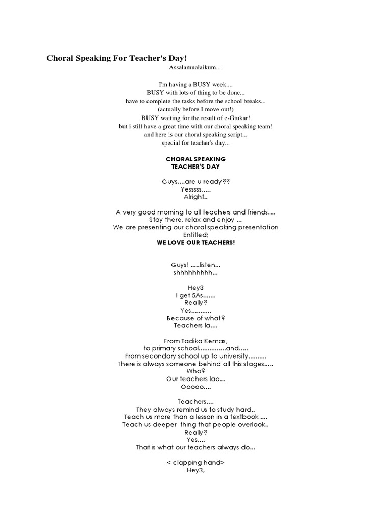 Choral Speaking For Teacher | PDF | Leisure | Entertainment (General)