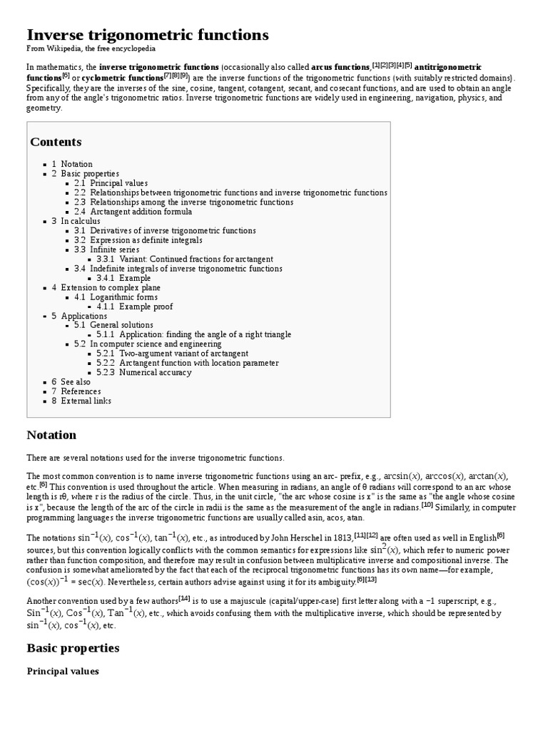 Inverse Trigonometric Functions | PDF | Trigonometric Functions ...