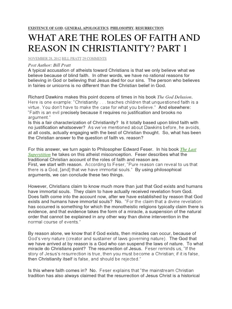 What Are The Roles of Faith and Reason in Christianity? Part 1 | PDF ...