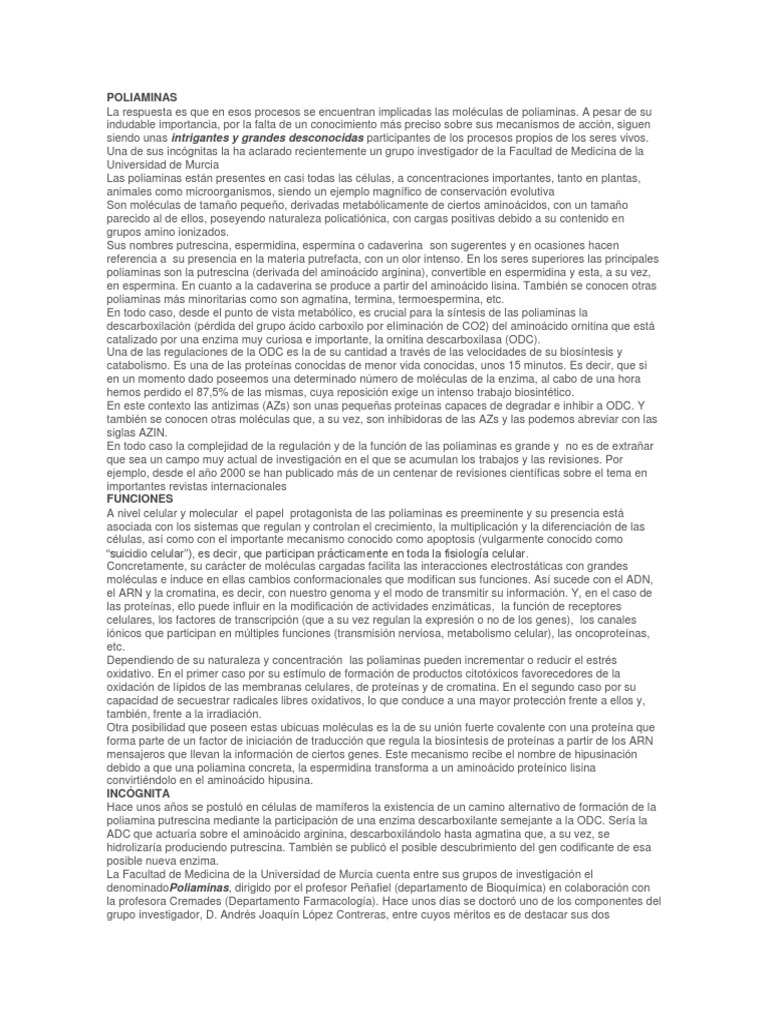 POLIAMINAS | PDF | Poliamina | Bioquímica