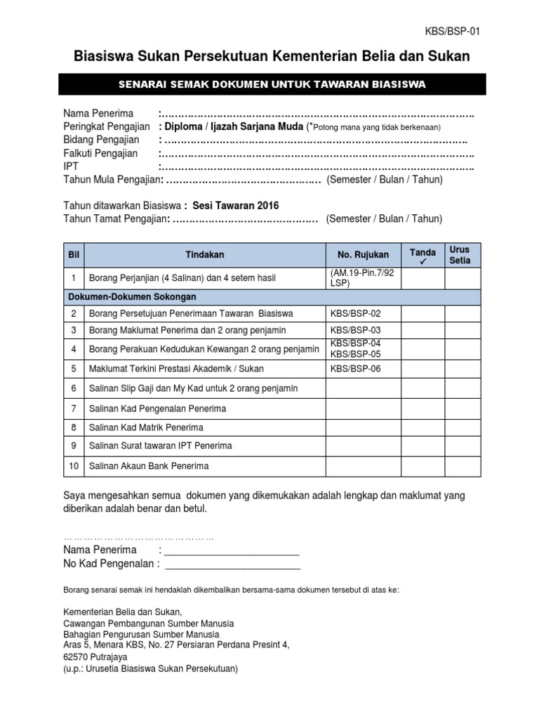 Borang Kbs BSP 01 - 13 | PDF