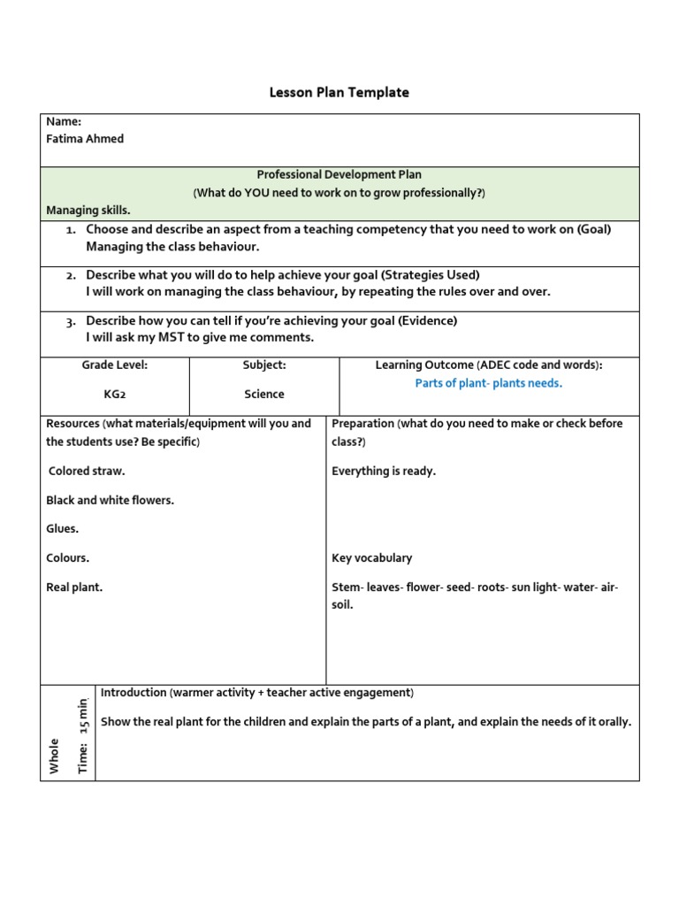 Lesson Plan - Plants Needs | PDF | Lesson Plan | Behavior Modification