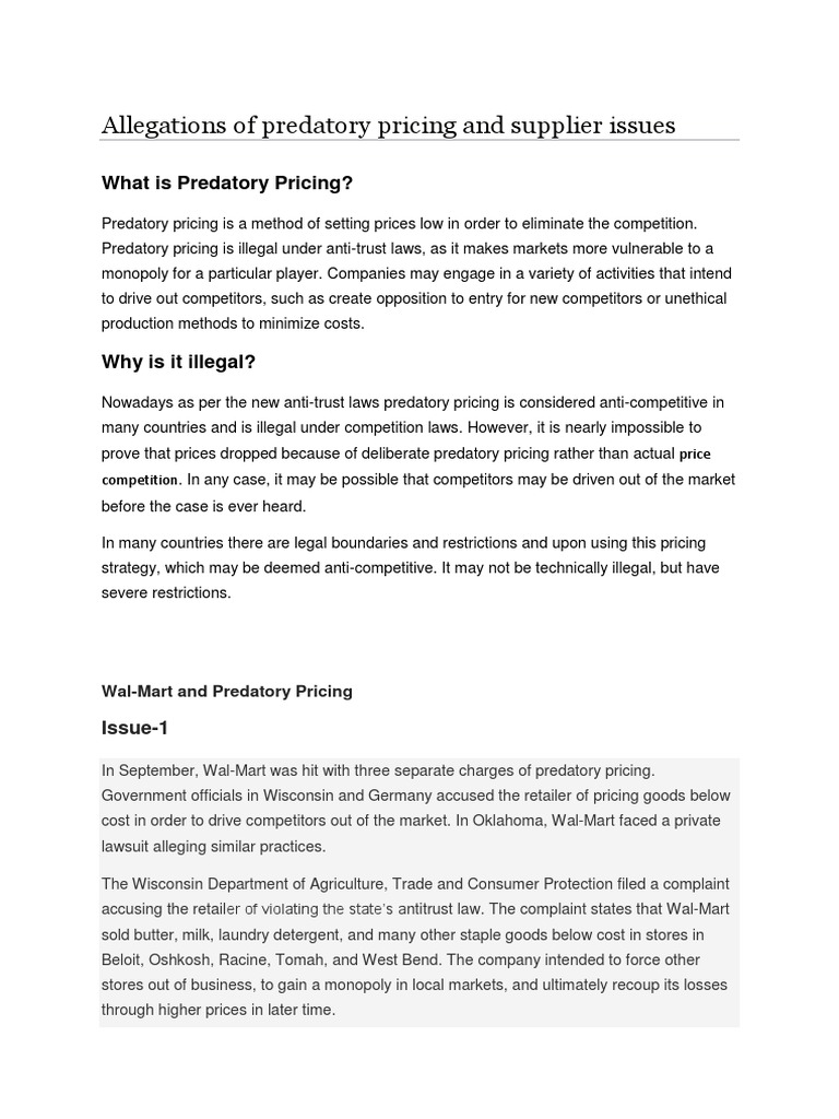 Predatory Pricing Examples